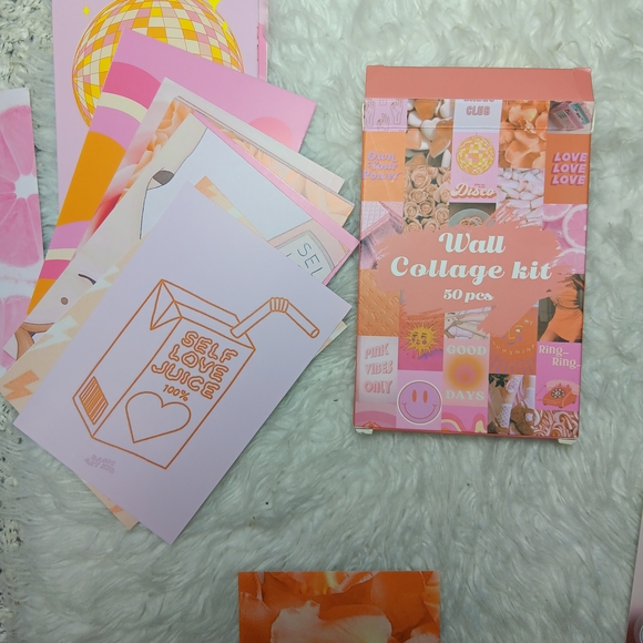 Wall Decor | Nwot Pink And Orange Room Decor Aesthetic Collage Poster ...